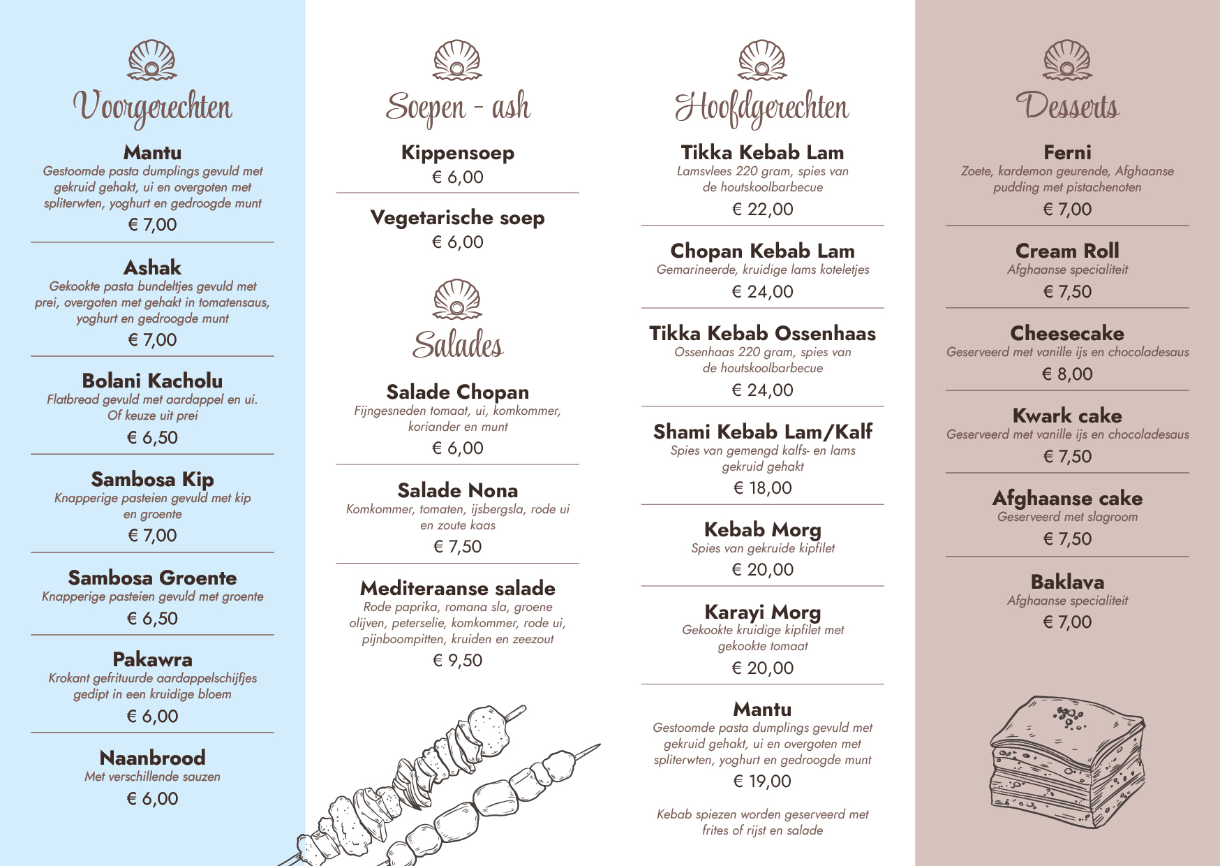 Menukaart - Restaurant Morvarid